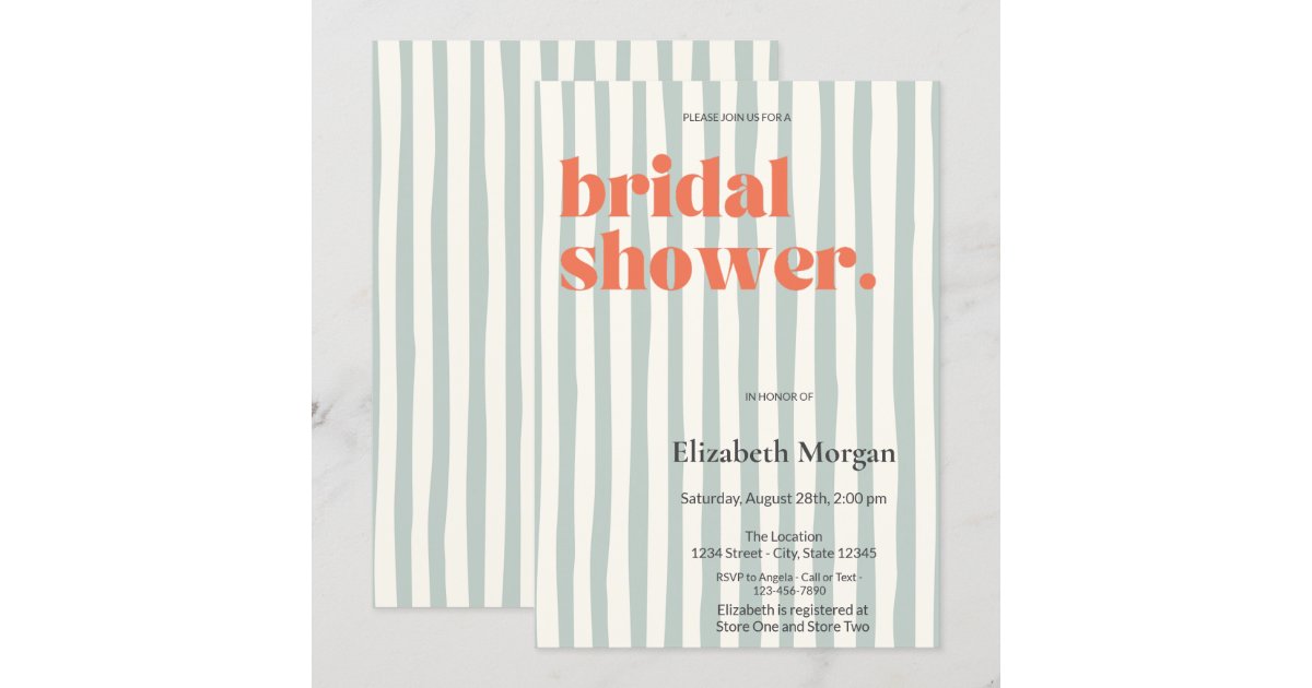 Retro Green Stripes Simple Bridal Shower Invitation | Zazzle