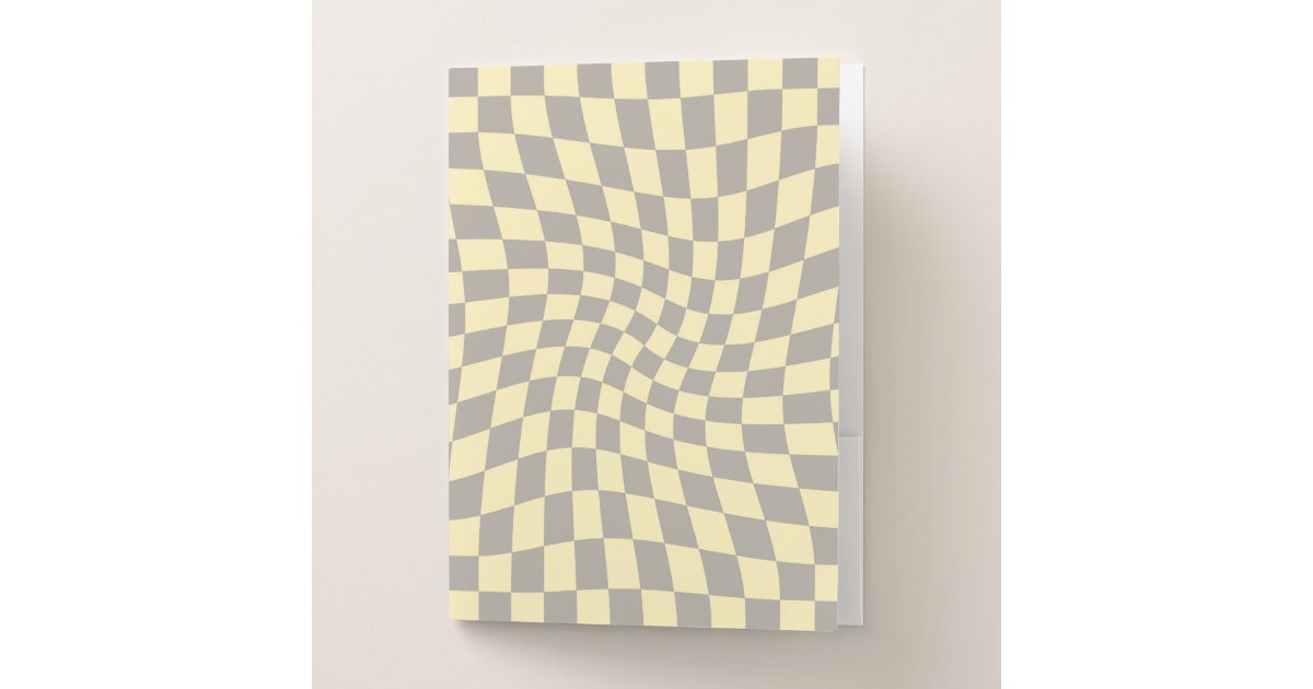 Retro Grey Yellow Pastel Warped Checkerboard Check Pocket Folder | Zazzle