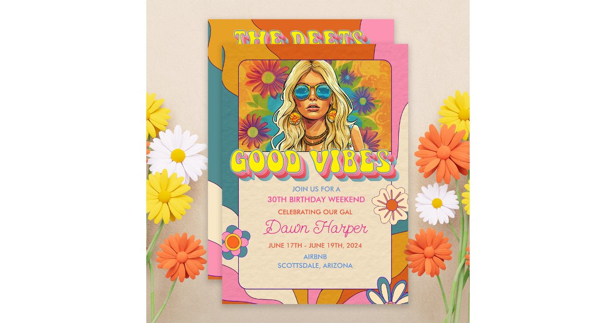 Retro Groovy 1960s Birthday Weekend Itinerary Invitation | Zazzle