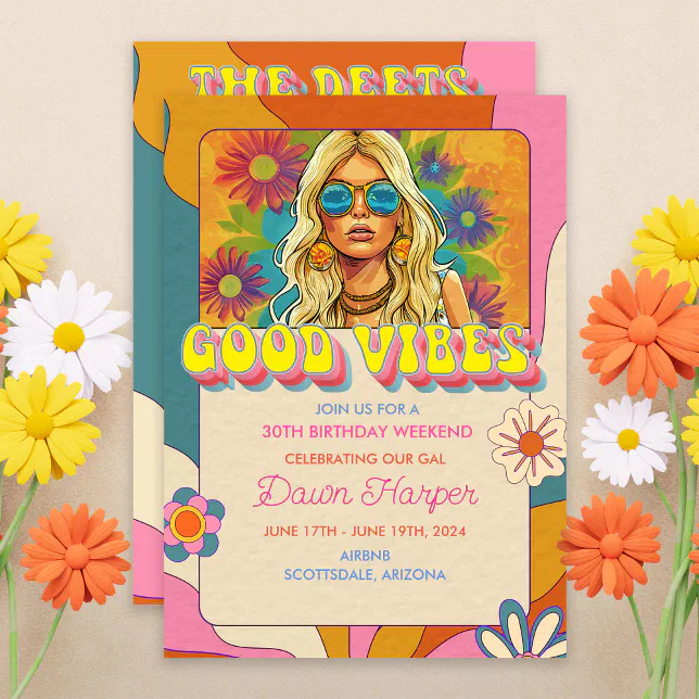 Retro Groovy 1960s Birthday Weekend Itinerary Invitation | Zazzle