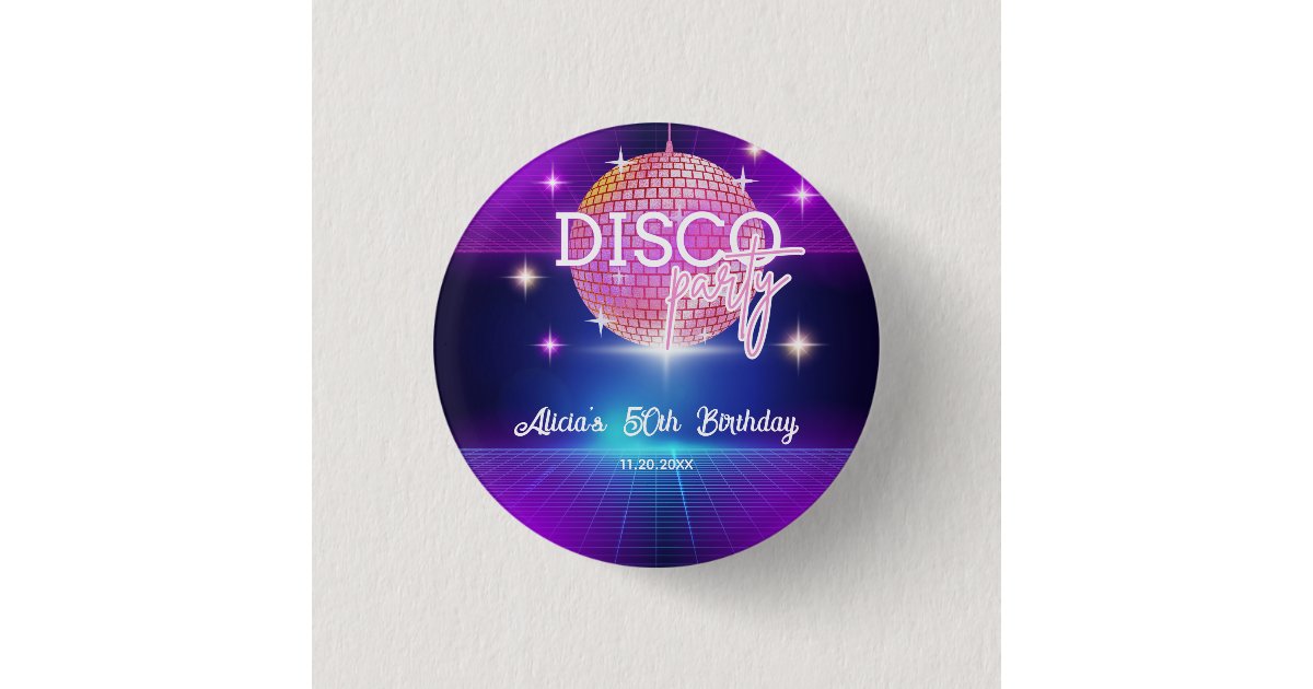 Retro Groovy 70s Disco Ball Birthday Party Button | Zazzle