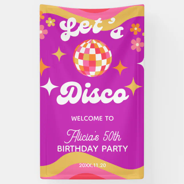 Retro Groovy 70s Let's Disco Birthday Welcome Banner | Zazzle