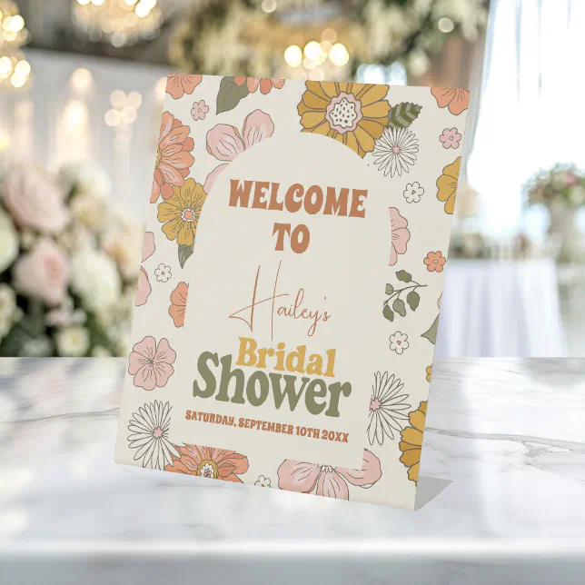 Retro Groovy 70's Themed Bridal Pedestal Sign | Zazzle