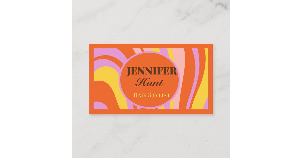 Retro Groovy Abstract Wavy QR code Social Media Business Card | Zazzle