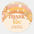 Retro groovy baby birthday thank you classic round sticker | Zazzle