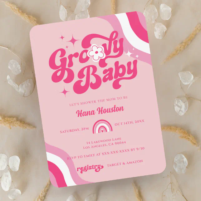Retro Groovy Baby Girl Shower Invitation | Zazzle