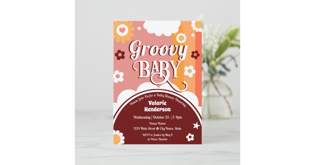 Retro Groovy Baby Shower Invitation | Zazzle