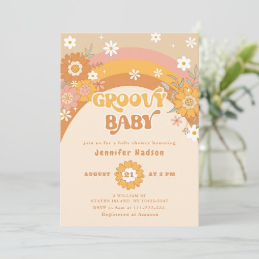 Retro groovy baby shower invitation | Zazzle