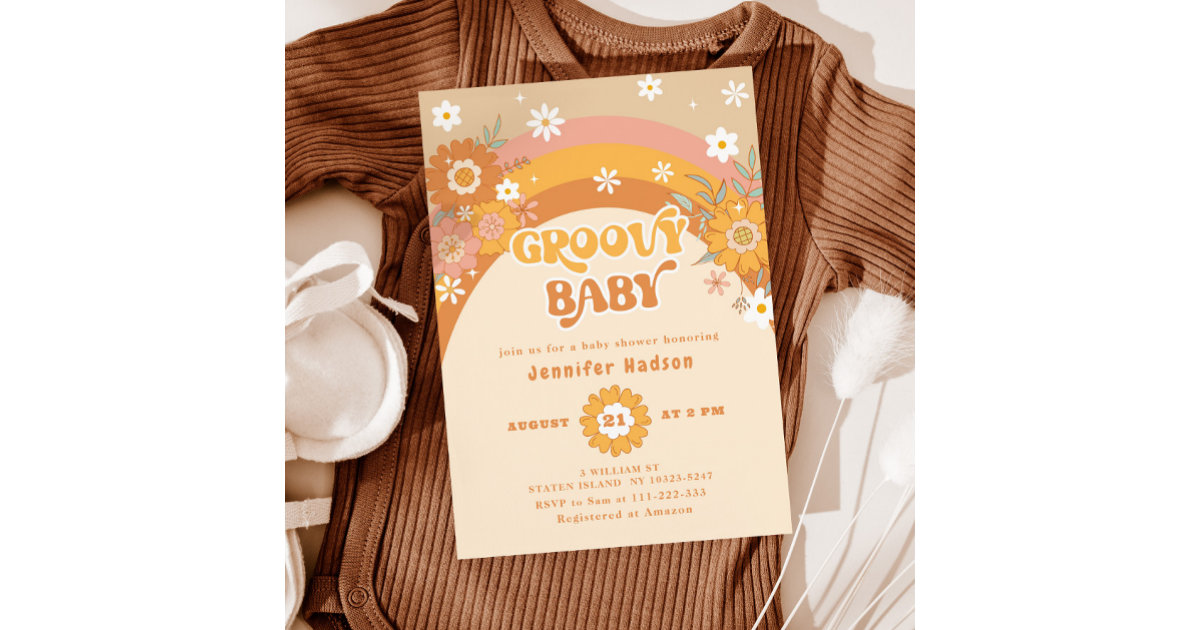 Retro groovy baby shower invitation | Zazzle