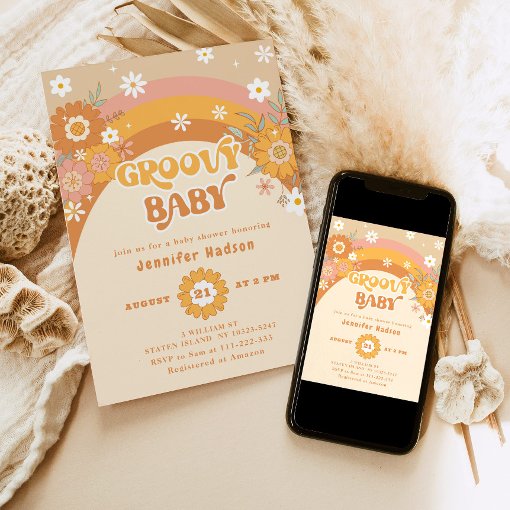 Retro groovy baby shower invitation | Zazzle