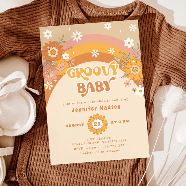 Retro groovy baby shower invitation | Zazzle