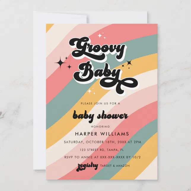 Retro Groovy Baby Shower Invitation | Zazzle