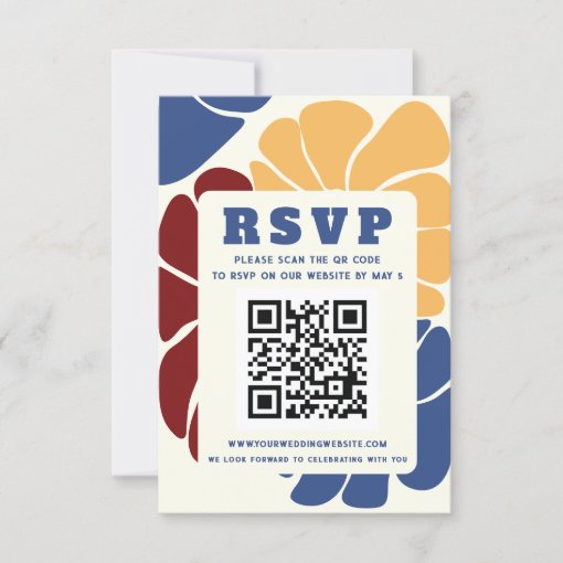 Retro Groovy Boho Chic Floral Wedding QR CODE RSVP Card | Zazzle