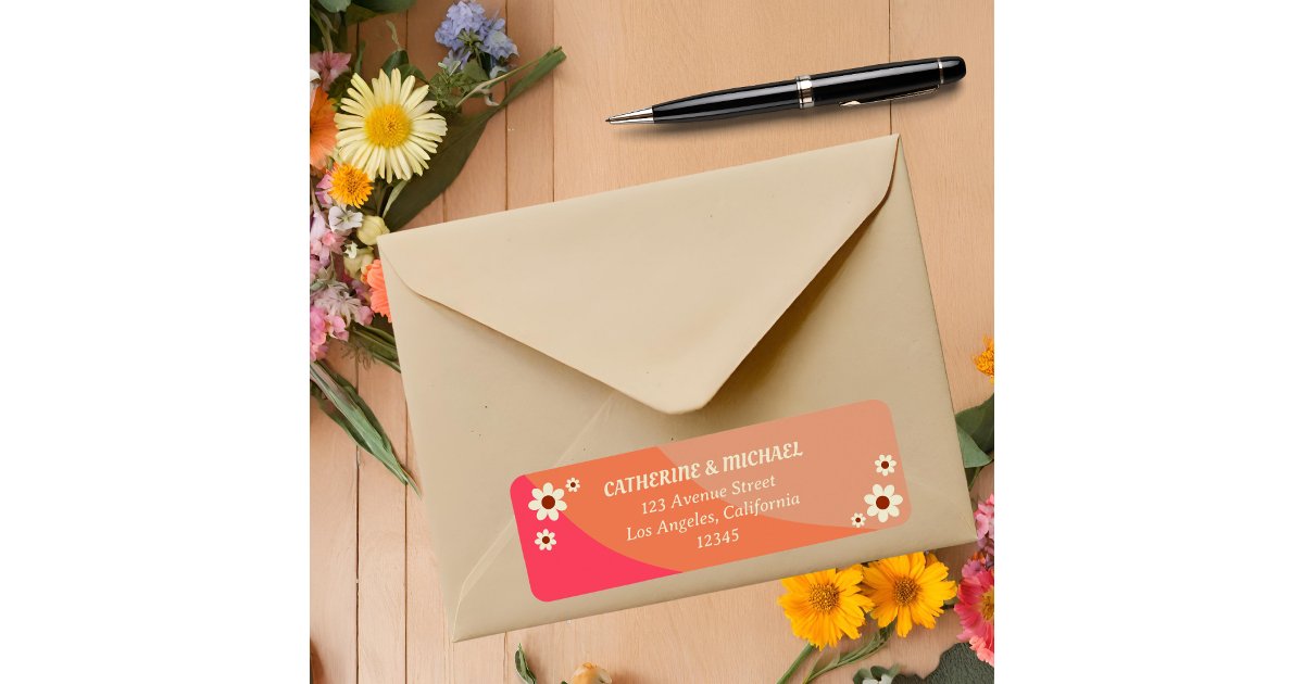 Retro Groovy Bold Typography Colorful 70's Wedding Label | Zazzle
