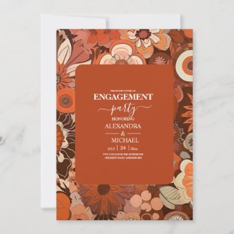 Retro Groovy burn orange floral wedding Invitation | Zazzle