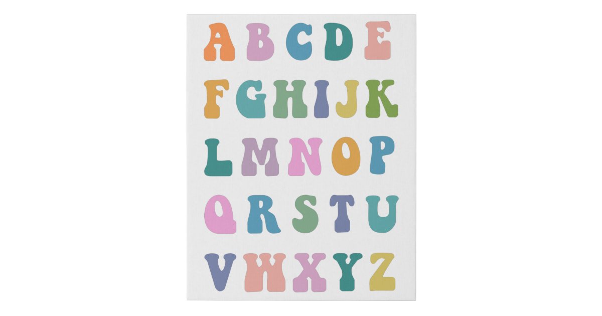Retro Groovy Colorful ABC Alphabet Faux Canvas Print | Zazzle