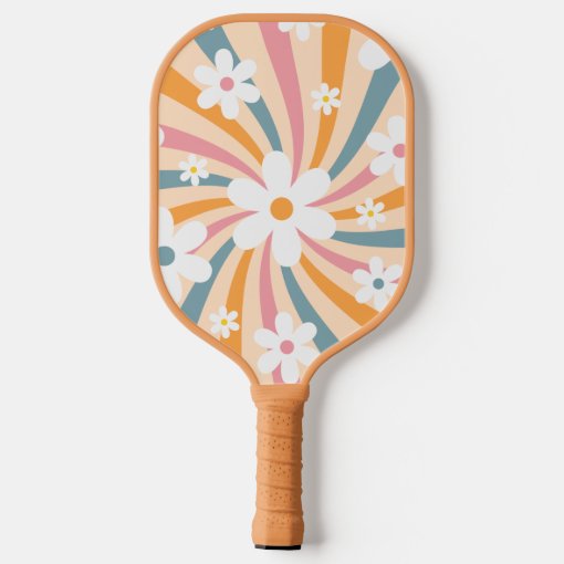 Retro Groovy Colorful Sunshine Daisy Floral Hippie Pickleball Paddle ...