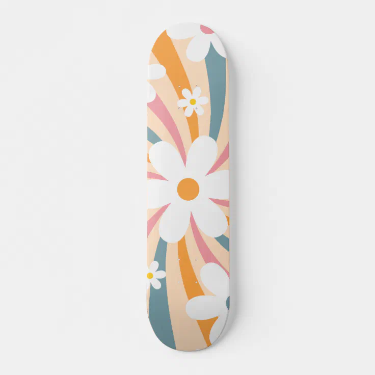 Retro Groovy Colorful Sunshine Daisy Floral Hippie Skateboard | Zazzle