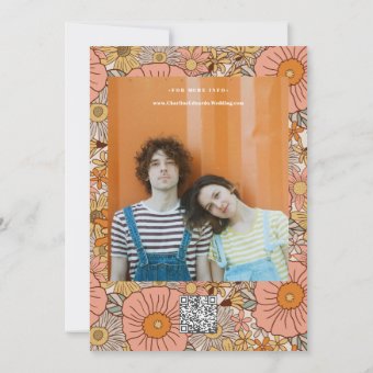 Retro Groovy Colorful Wavy Boho Wedding Qr Code Invitation | Zazzle