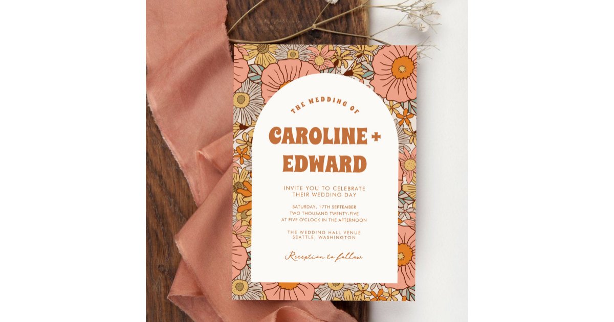 Retro Groovy Colorful Wavy Boho Wedding Qr Code Invitation | Zazzle