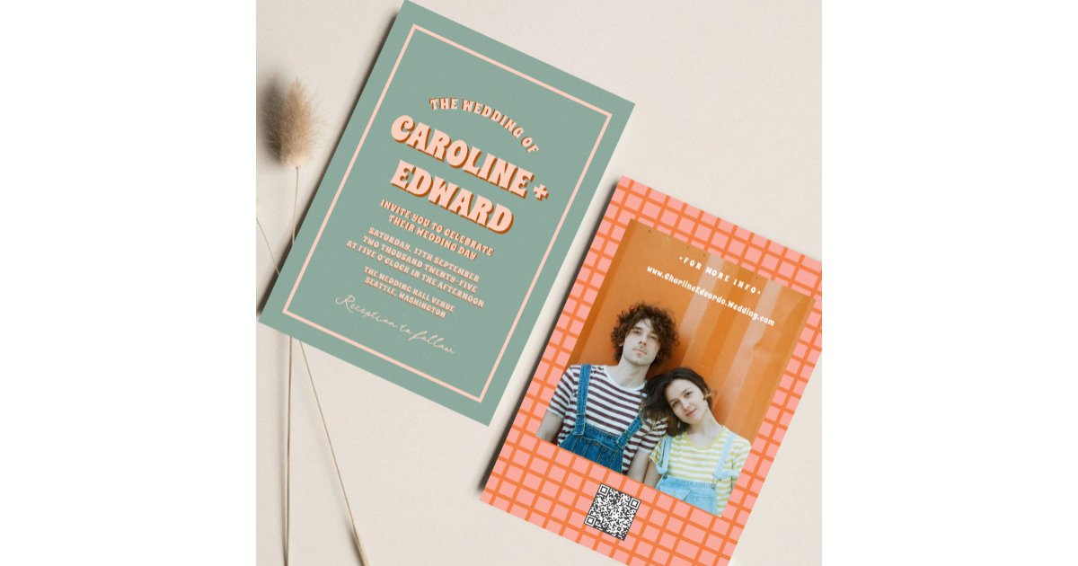 Retro Groovy Colorful Wavy Boho Wedding Qr Code Invitation | Zazzle