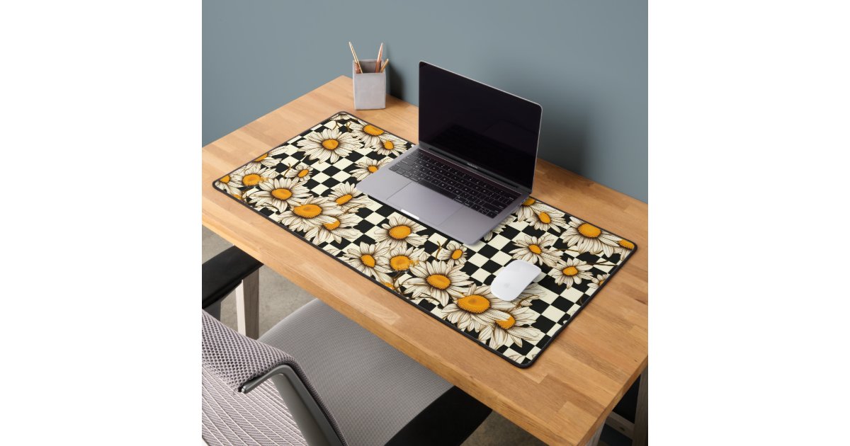 Retro Groovy Daisy Checkerboard Personalized Name Desk Mat | Zazzle