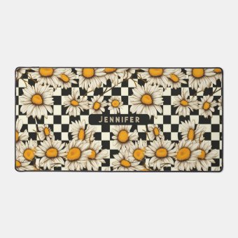Retro Groovy Daisy Checkerboard Personalized Name Desk Mat | Zazzle