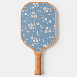 Retro Groovy Daisy Pattern Dusty Blue Floral 70s Pickleball Paddle | Zazzle