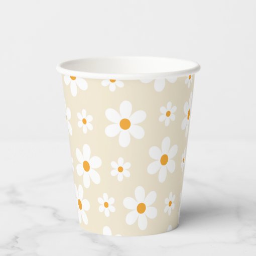 Retro Groovy Daisy Tan Birthday Paper Cups | Zazzle