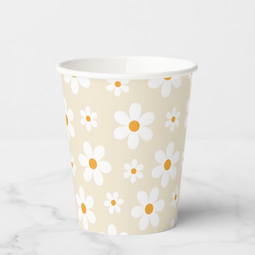 Retro Groovy Daisy Tan Birthday Paper Cups | Zazzle