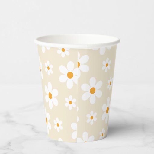 Retro Groovy Daisy Tan Birthday Paper Cups | Zazzle
