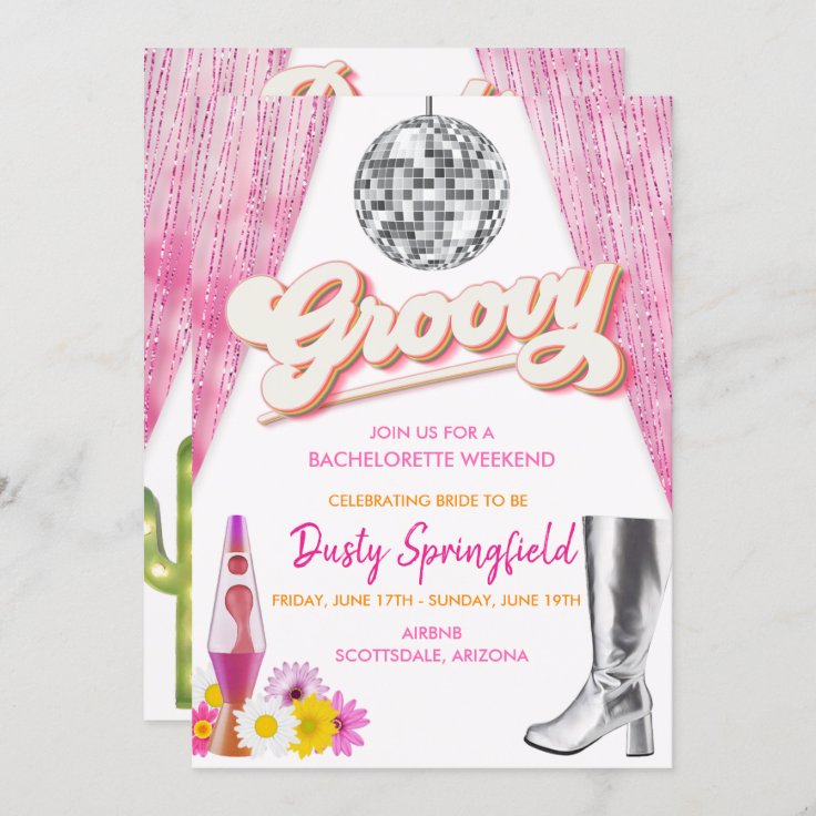 Retro Groovy Disco Bachelorette Weekend Itinerary Invitation | Zazzle