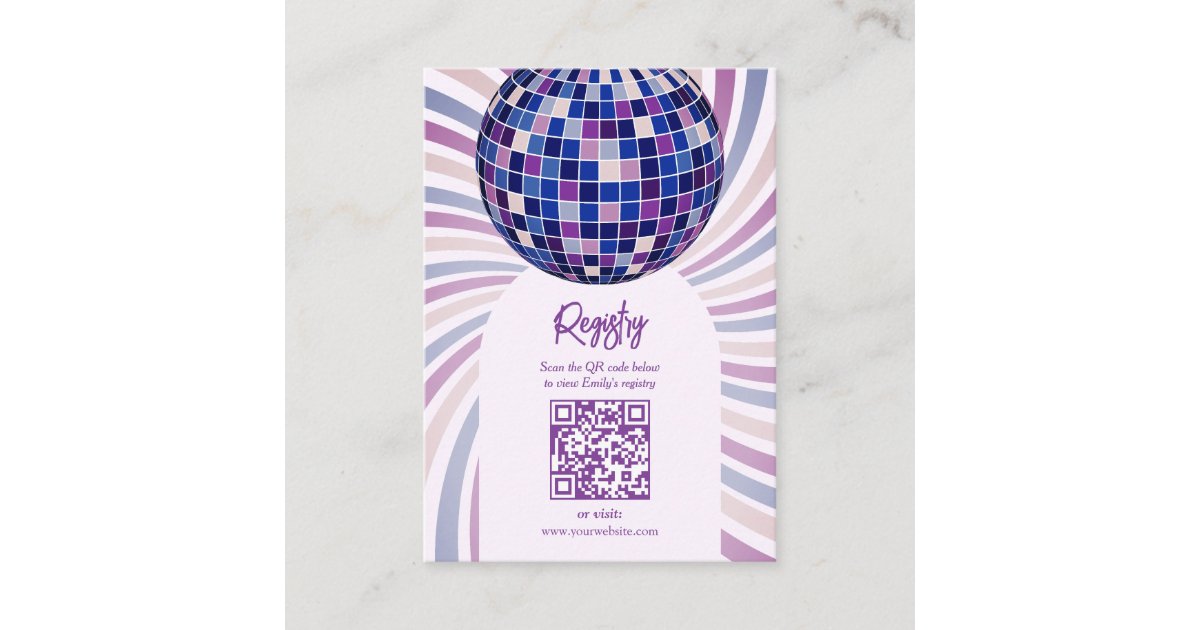 Retro Groovy Disco Bridal Shower Registry QR code Enclosure Card | Zazzle