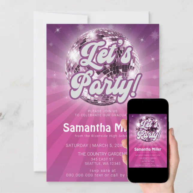 Retro Groovy Disco Party Photo Graduation Invitation | Zazzle