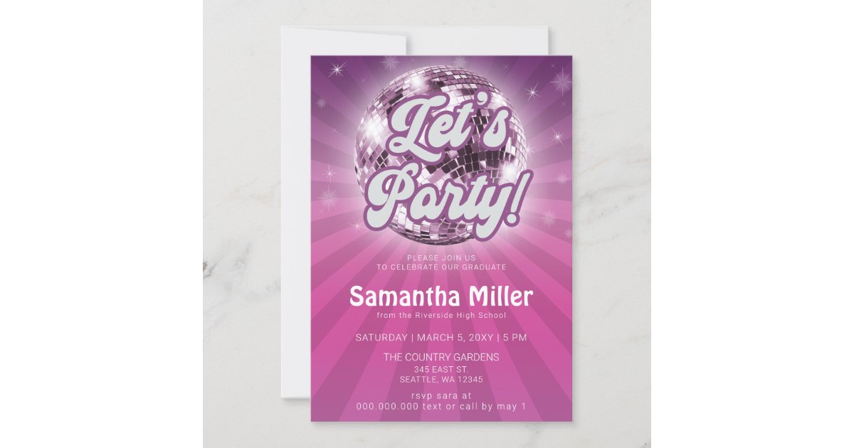 Retro Groovy Disco Party Photo Graduation Invitation | Zazzle