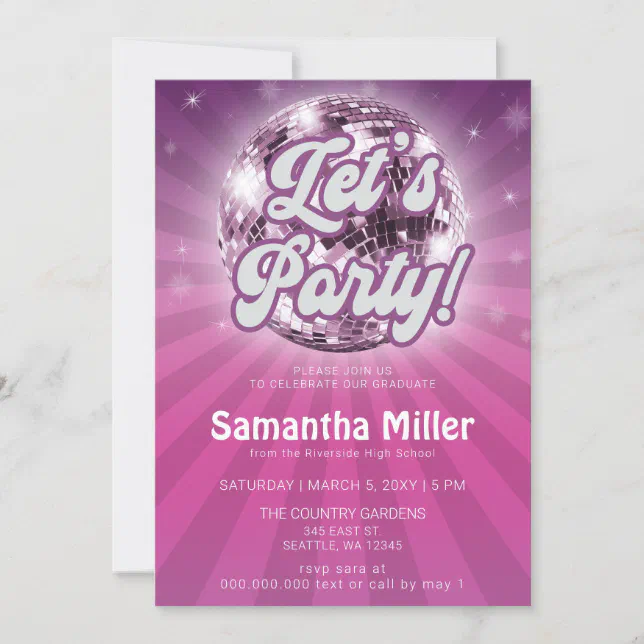 Retro Groovy Disco Party Photo Graduation Invitation | Zazzle