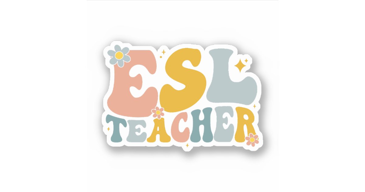 Retro Groovy ESL Teacher Appreciation Gift Sticker | Zazzle