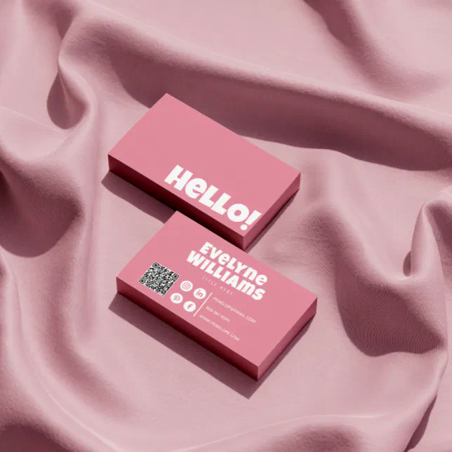 Retro Groovy Feminine Pink QR Code Hello Boho Business Card | Zazzle