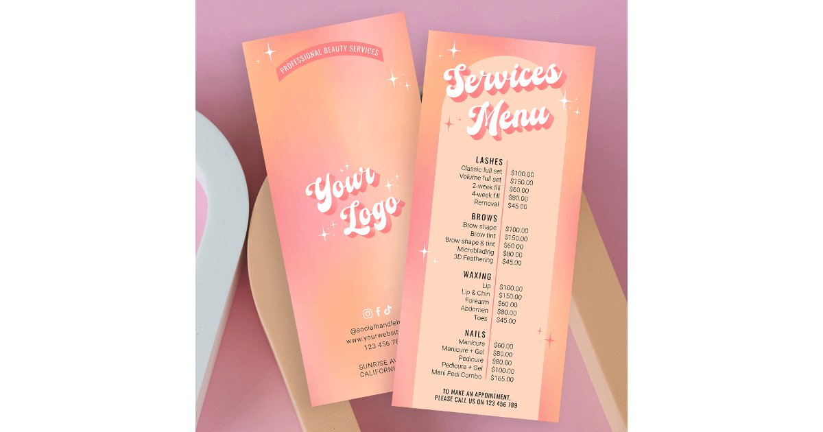 Retro Groovy Feminine Pink Salon Price List Menu | Zazzle