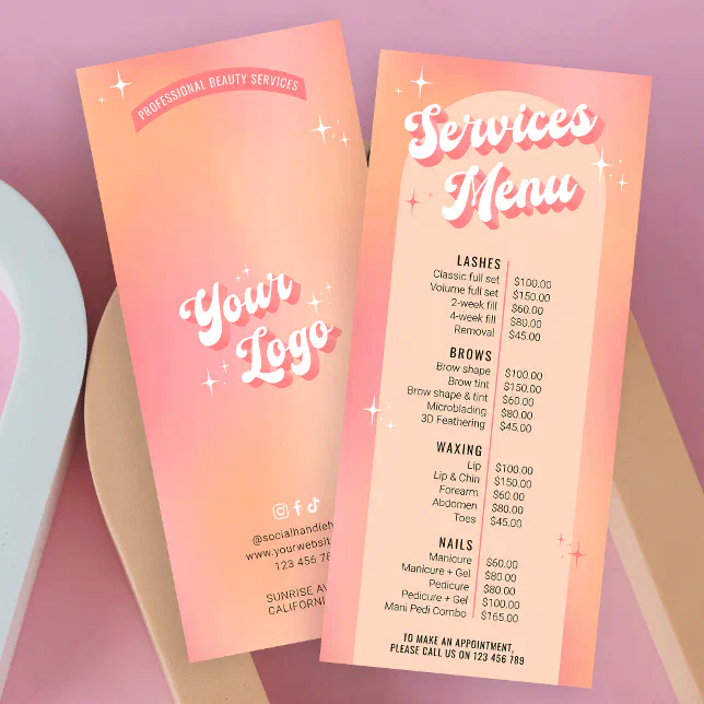 Retro Groovy Feminine Pink Salon Price List Menu | Zazzle