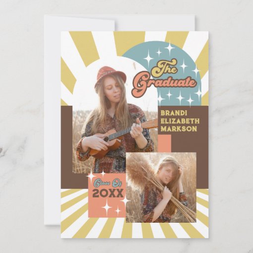 Retro Groovy Floral Arches Photo Graduation Party Invitation | Zazzle