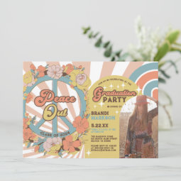 Retro Groovy Floral Arches Photo Graduation Party Invitation | Zazzle