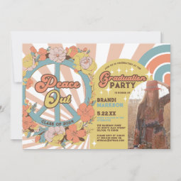 Retro Groovy Floral Arches Photo Graduation Party Invitation | Zazzle
