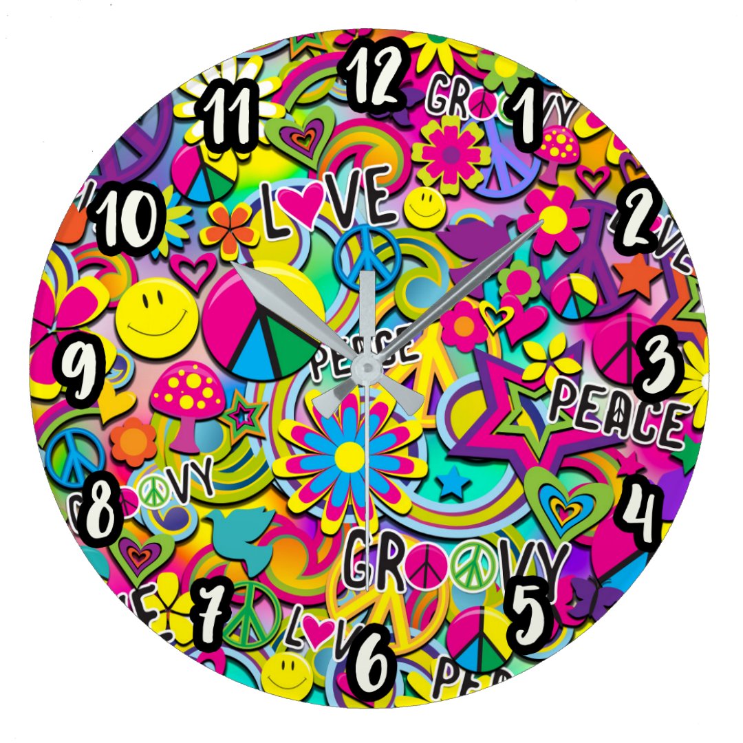 Retro Groovy FUN 60's Sixties Love Colorful Funky Large Clock | Zazzle