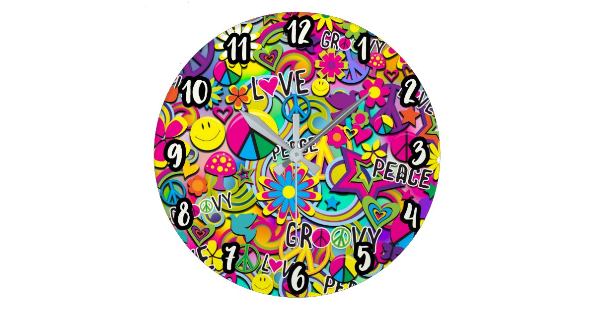 Retro Groovy FUN 60's Sixties Love Colorful Funky Large Clock | Zazzle.com