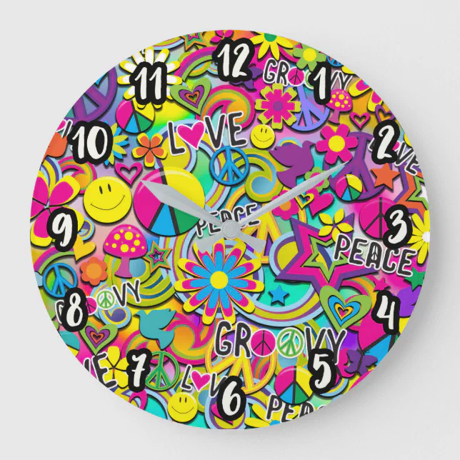 Retro Groovy FUN 60's Sixties Love Colorful Funky Large Clock | Zazzle