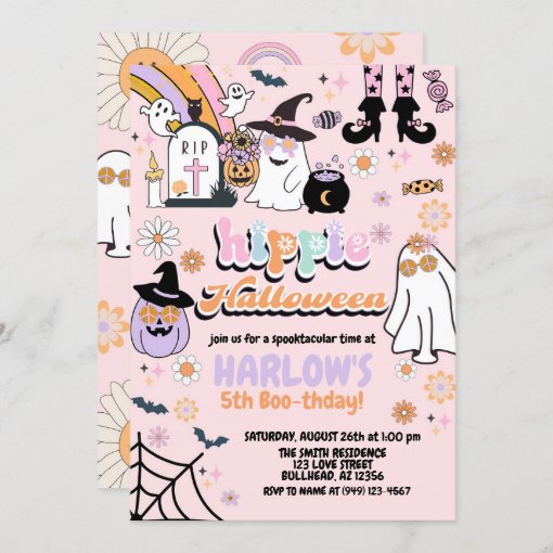 Retro Groovy Ghost Hippie Halloween Birthday Invitation | Zazzle
