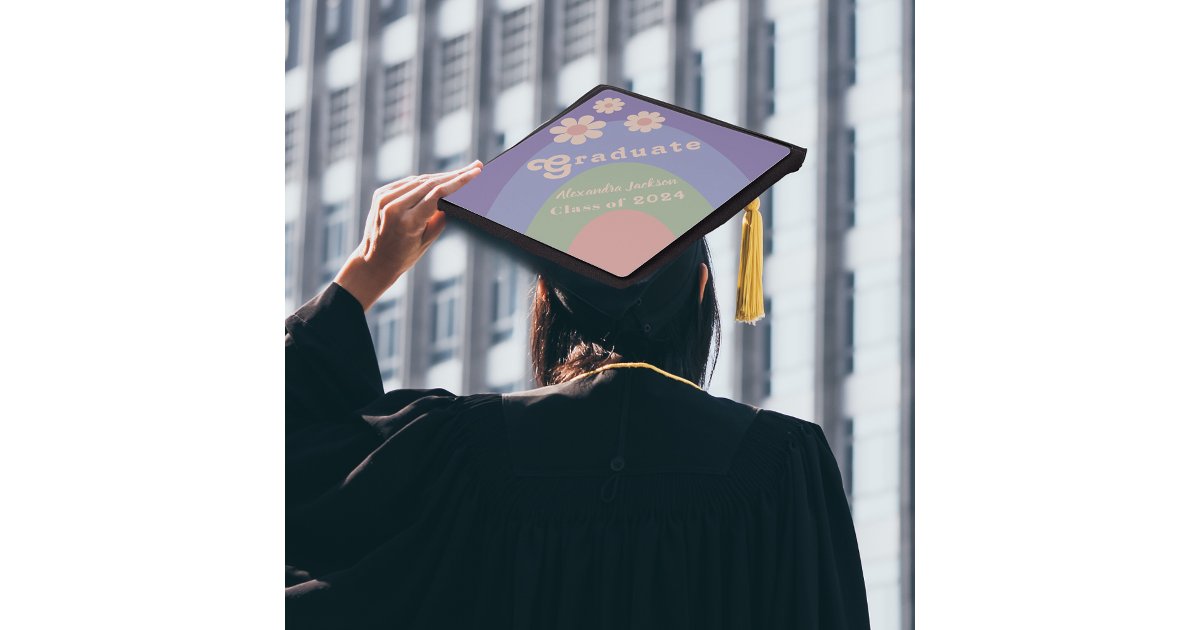 Retro Groovy Grad Name Class of 2024 Graduation Cap Topper | Zazzle