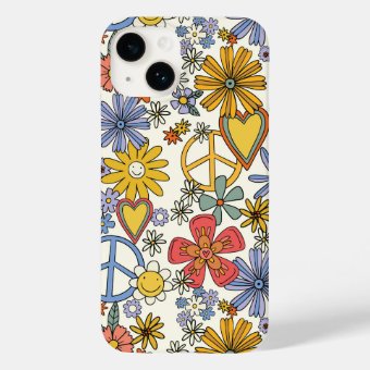 Retro Groovy Hippie Flowers Hearts Case-Mate iPhone Case | Zazzle