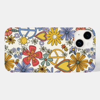 Retro Groovy Hippie Flowers Hearts Case-Mate iPhone Case | Zazzle